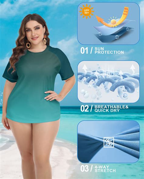 Tiyomi Ladies Plus Size 4x Surfing Swim Green Gradient Shirts Short