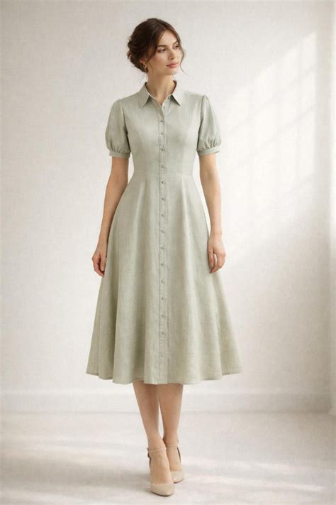 Button Front Shirt Dress Sewing Pattern Pdf Vintage Midi Dress Pattern