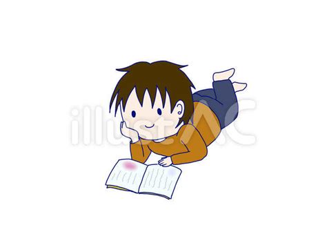 寝転がって読書する男の子イラスト No 2255612／無料イラストフリー素材なら「イラストac」