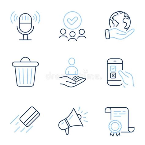 megaphone trash bin and mobile survey icons set microphone credit