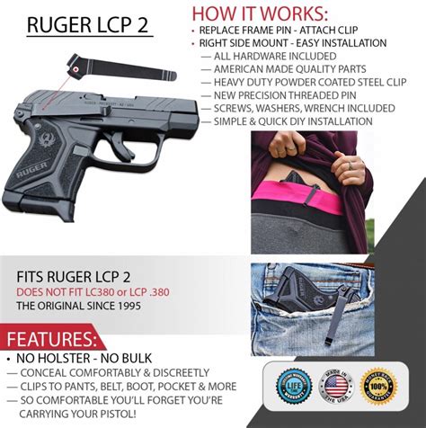 Clipdraw For Ruger Lcp2 380 22 Belt Clip Conceal Carry Black Lcp2 B