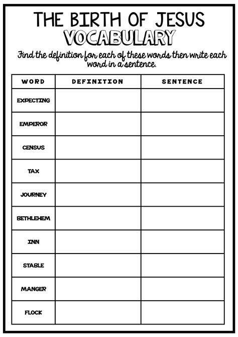 The Birth Of Jesus Story Comprehension And Vocabulary Nonfiction