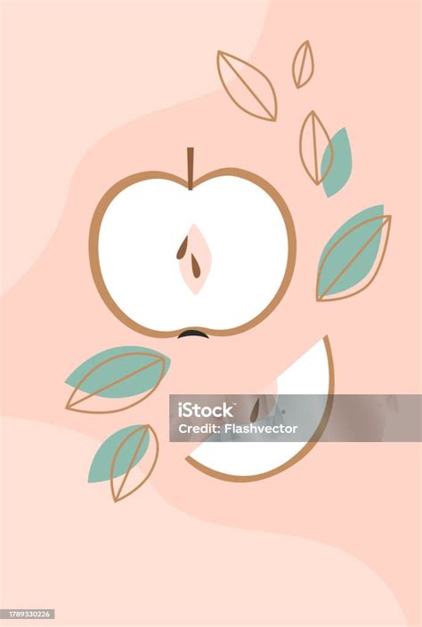 Setengah Dan Iris Spanduk Vertikal Buah Apel Ilustrasi Stok Unduh Gambar Sekarang Alam