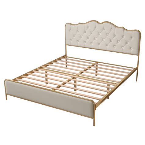 Queen Size Bed Frame With Metal Framesolid Wood Ribsplatform Bed With