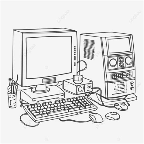 컴퓨터 색칠 공부 페이지 컴퓨터 데스크톱 컴퓨터 벡터 기본 간단한 귀여운 만화 컴퓨터 개요 흰색 배경에 고립 어린이 색칠 페이지 Png 일러스트 및 벡터 에 대한