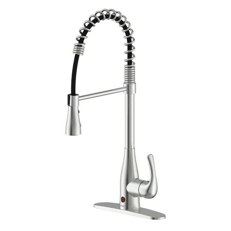 FLOW Motion Activated Single Handle Pull Down Spring Neck Sprayer Kitchen Faucet In Brushed