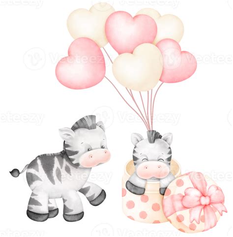 Cute Zebra On Gitf Box 34469024 Png