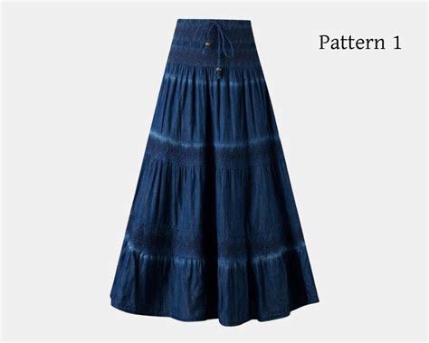 Denim Maxi Skirt Long Pleated Blue Jean Skirt Boho Maxi Etsy
