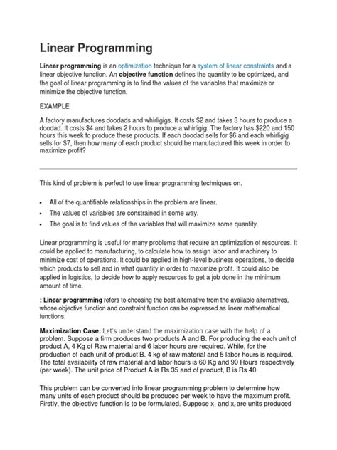 Linear Programming Pdf Linear Programming Mathematical Optimization