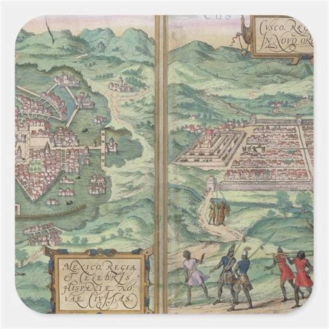 Map Of Mexico And Cuzco From Civitates Orbis Ter Square Sticker Zazzle