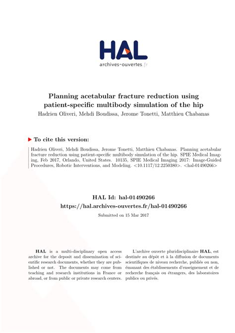 Pdf Planning Acetabular Fracture Reduction Using Patient Specific