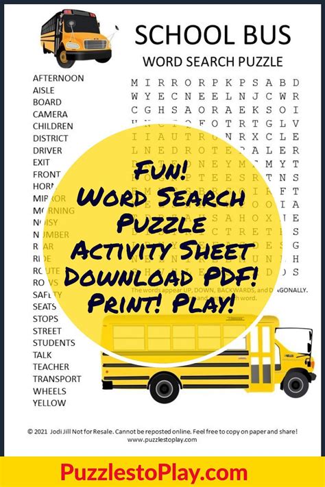 School Bus Word Search Puzzle
