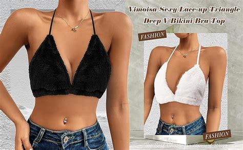 Vimoisa Women Sexy Lace Up Triangle Deep V Bikini Bra Top