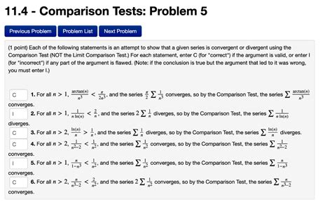 Solved Comparison Tests Problem Previous Problem Chegg