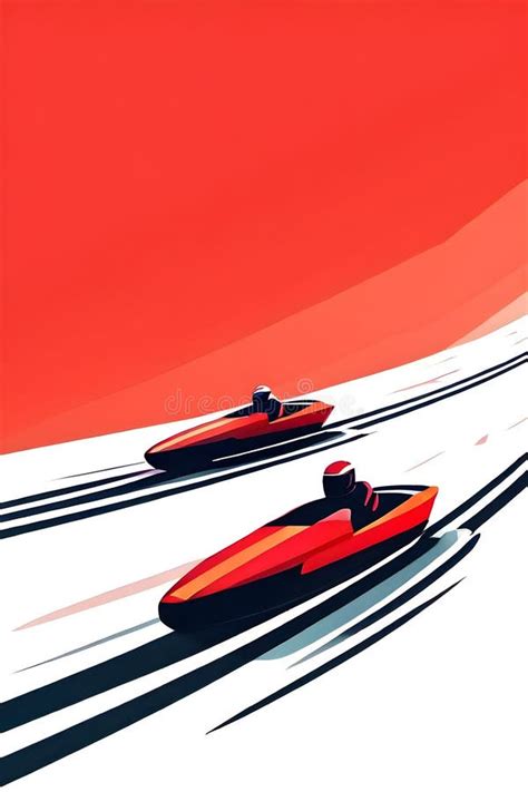 Abstract Icon Of A Bobsled Team Racing Down A Sleek Minimalist Track With Dynamic Lines