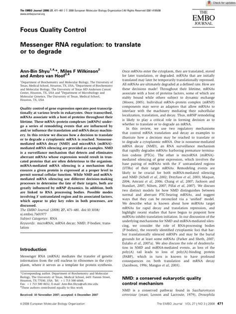 Shyu Et Al 2008 Messenger Rna Regulation To Translate Or To Degrade