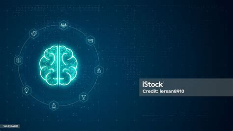 추상적인 배경 개념에 미래 아이콘 기술로 라인 연결 및 데이터 전송 기능이 있는 파란색 디지털 두뇌 로고 5g에 대한 스톡 사진 및 기타 이미지 Istock