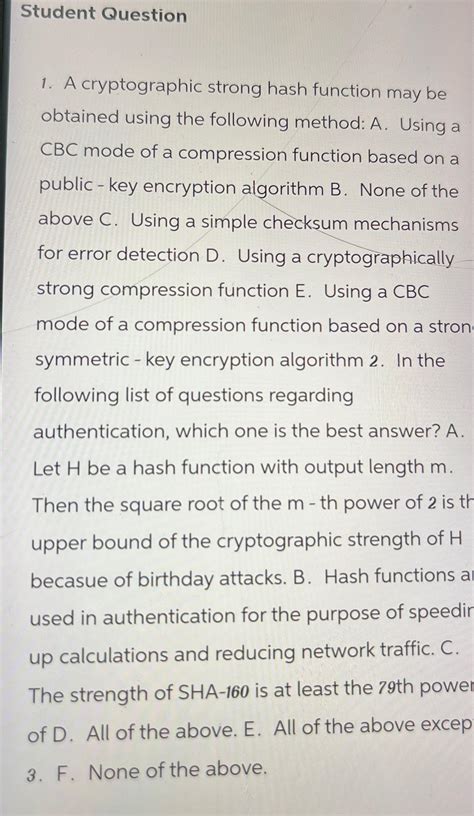 Solved Student QuestionA Cryptographic Strong Hash Function Chegg