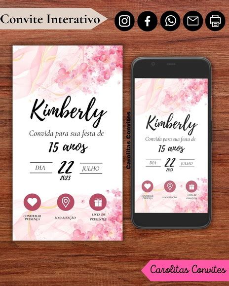 Convite De 15 Anos Virtual Interativo Rosa Elo7