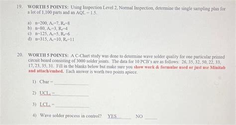 Solved Worth Points Using Inspection Level Normal Chegg