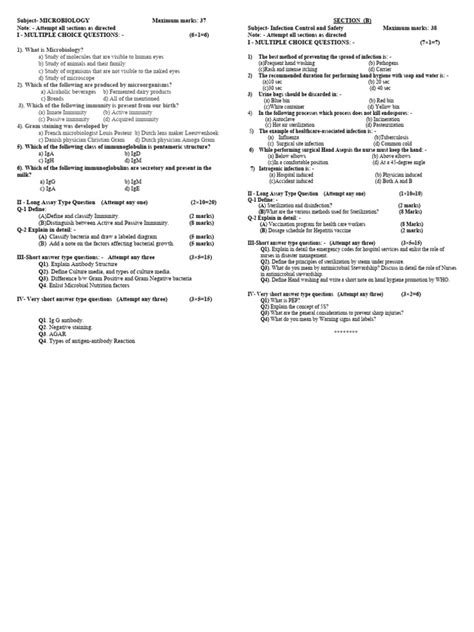 Modl Paper Infection Control Pdf Infection Immune System