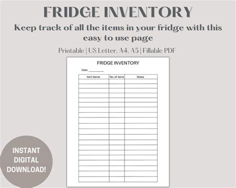 Fridge Inventory Printable Kitchen Fridge Log Fridge Organiser