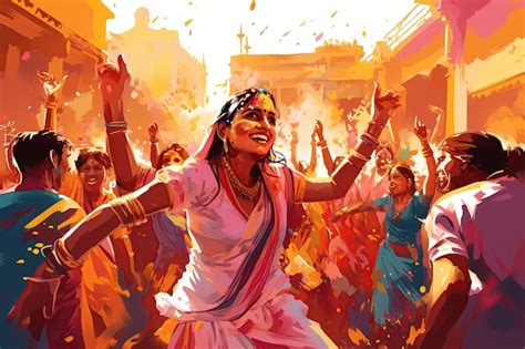 Premium Ai Image Holi Festival Celebrations In Nandgaon India Every