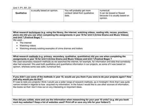 Unit 1 Research Methods Worksheet For Year 10 Ppt