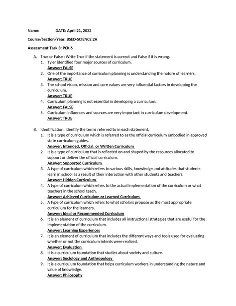 assessment task 3 pck 9 name date april 21 2022 course section
