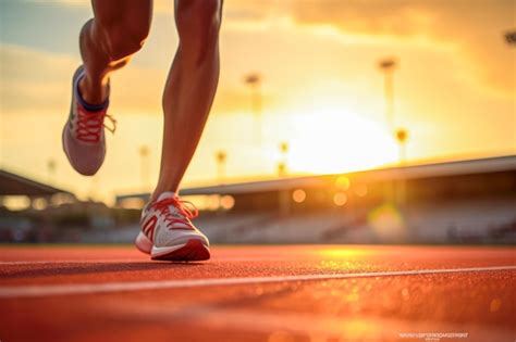 Premium Ai Image Runner Athlete Running On Athletic Race Track At Sunset