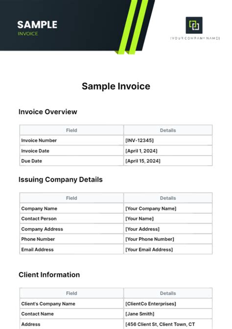 Free Sample Invoice Template To Edit Online