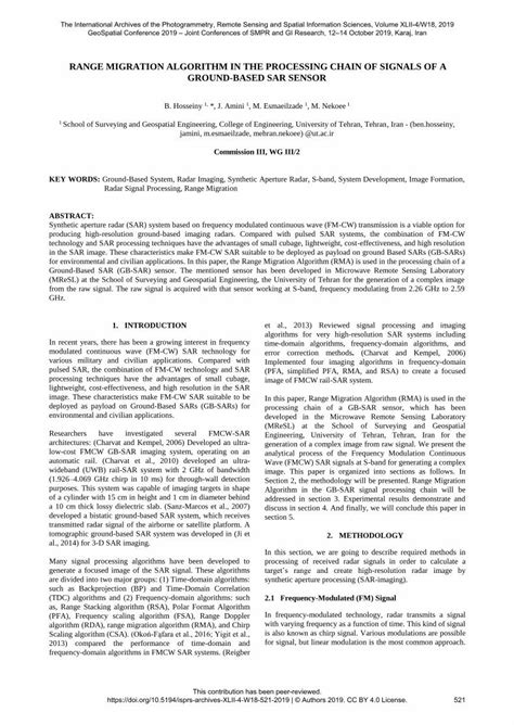 PDF RANGE MIGRATION ALGORITHM IN THE PROCESSING CHAIN OF Radar