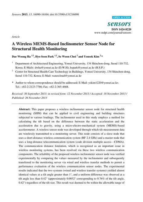 PDF A Wireless MEMS Based Inclinometer Sensor Node For Structural
