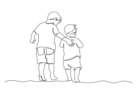 Continuous One Line Drawing Of Two Brother Vector Illustration 42607036