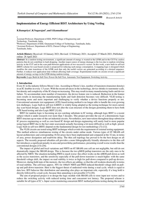 Pdf Implementation Of Energy Efficient Bist Architecture By Using Verilog