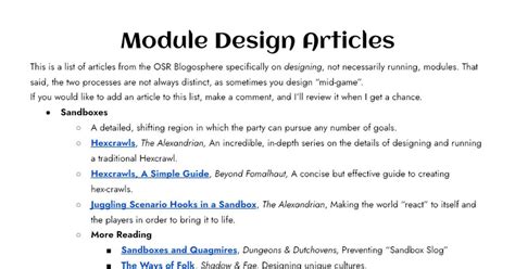 Module Adventure Design Master List R Osr