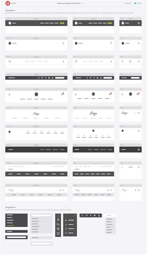 Responsive Website Wireframe Kit Ux Kits Wireframe Design Footer