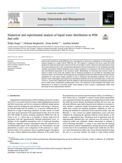 numerical and experimental analysis of liquid water distribution in pem