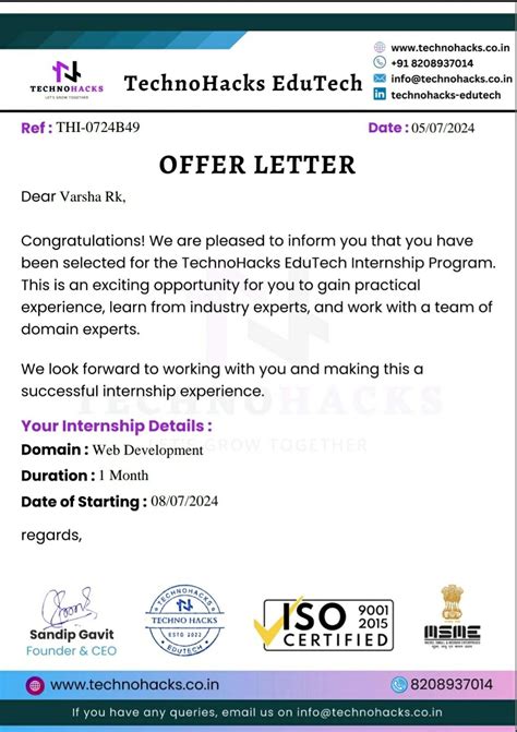 varsha rk on linkedin technohacks webdevelopment internship