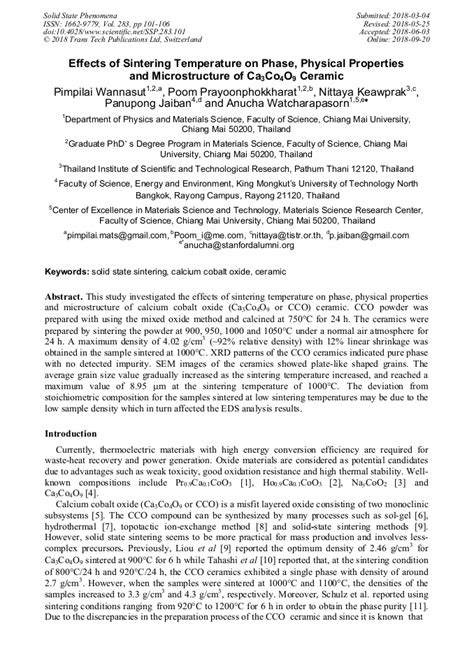 Effects Of Sintering Temperature On Phase Physical Properties And Microstructure Of Ca3co4o9