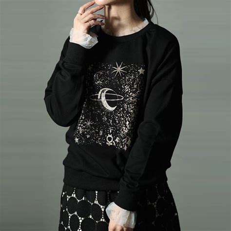 サワアラモード Sawa A La Mode レディーストップス 長袖 トレーナー プルオーバー 異素材 星 黒 （ブラック