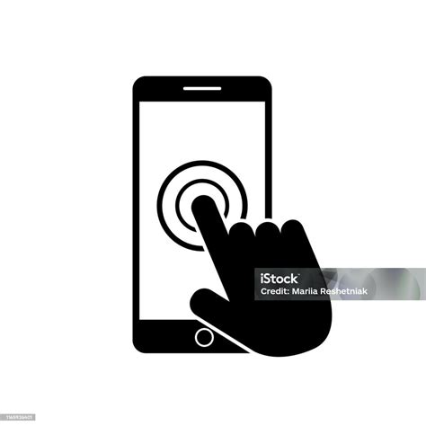 손으로 스마트 폰 화면 아이콘 손가락으로 터치 스크린을 엽니다 검은 색 휴대 전화 아이콘입니다 화면이있는 평면 전화 아이콘 벡터