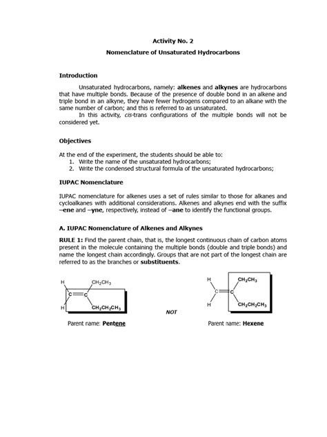 Activity 2 Nomenclature of Unsaturated Hydrocarbons.docx | PDF | Alkene | Hydrocarbons