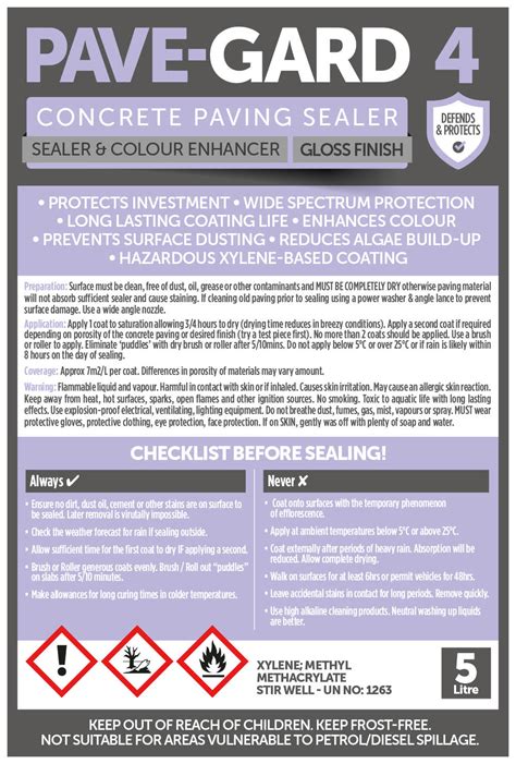 Pave Gard 4 Concrete Paving Sealer 5ltr Gloss Satin Finish