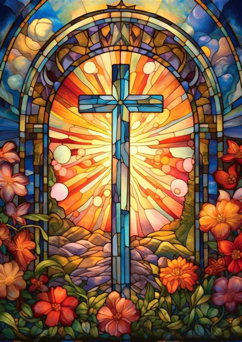 Premium Ai Image A Close Up Of A Stained Glass Window With A Cross