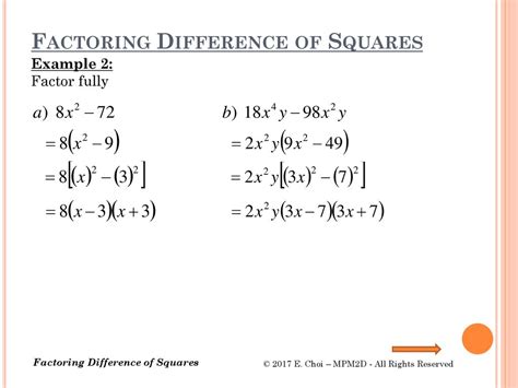 Grade 10 Academic Mpm2d Unit 3 Algebra And Quadratic Models Factoring Difference Of Squares Mr
