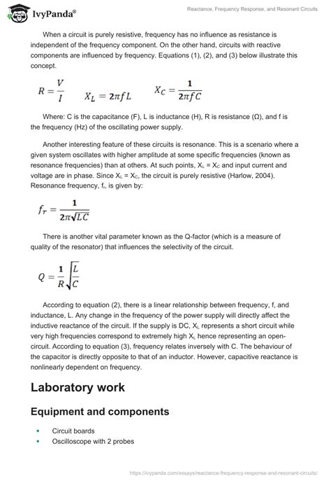 Reactance Frequency Response And Resonant Circuits Words Report Example