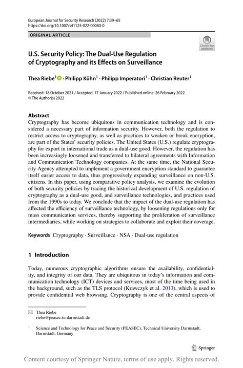 PDF U S Security Policy The Dual Use Regulation Of Cryptography And Its Effects On Surveillance