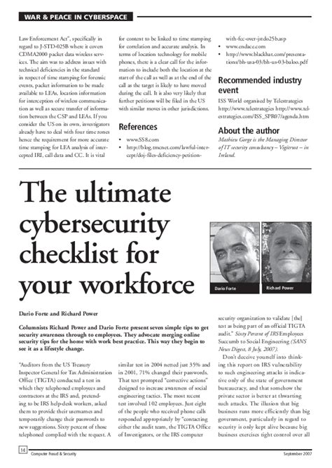 Pdf The Ultimate Cybersecurity Checklist For Your Workforce