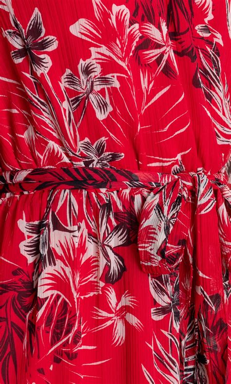 Floral Printed Midi Dress In Red Klass